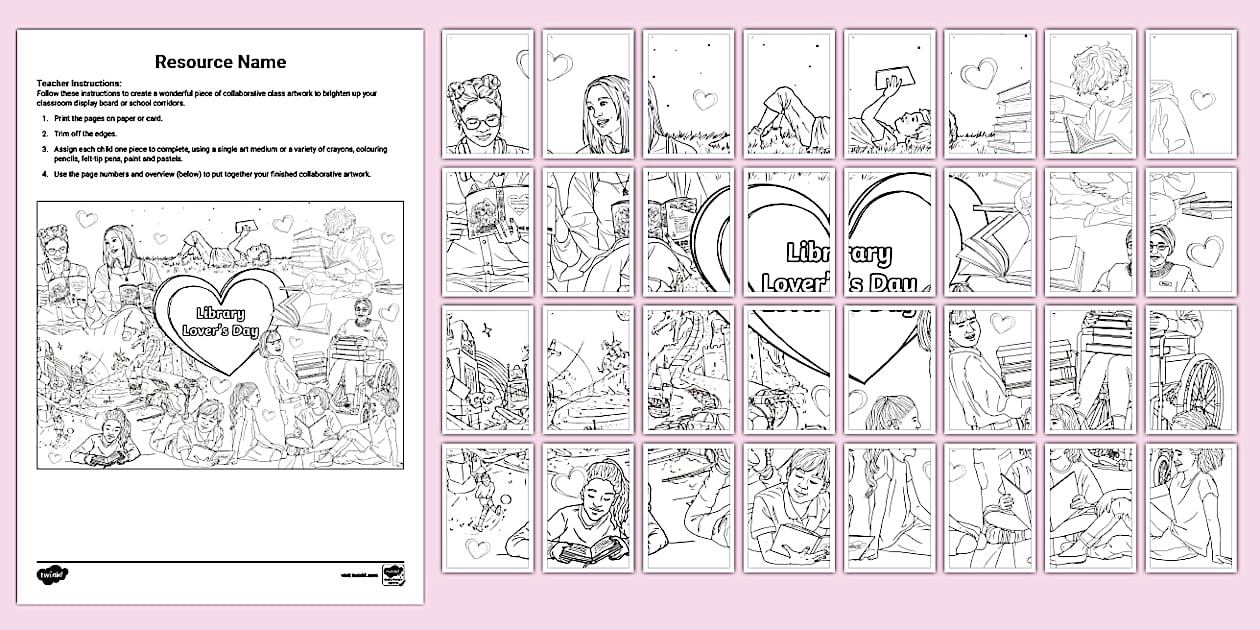 Library Lovers' Day Collaborative Colouring (teacher made)