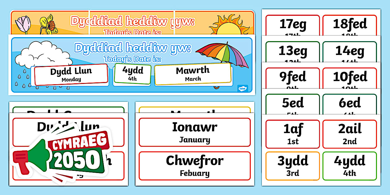 Dates in Welsh - Printable Display Pack - Learning Resources