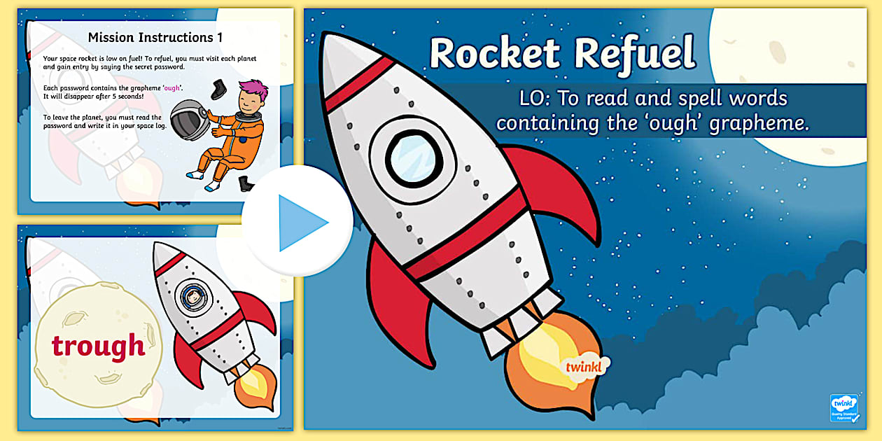 Rocket Refuel 'ough' Phonics PowerPoint - Twinkl