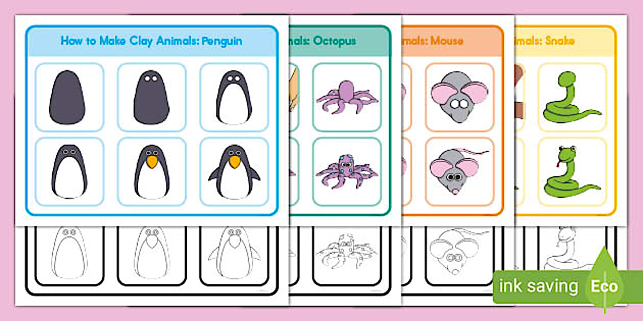 How To Make Clay Animals Activity Worksheet Cards | Craft Activities