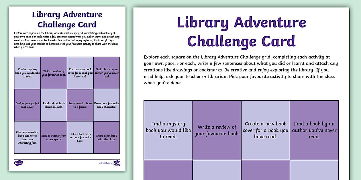 Library Adventure Challenge Card: 12 Fun Activities for Book Lovers 3-6