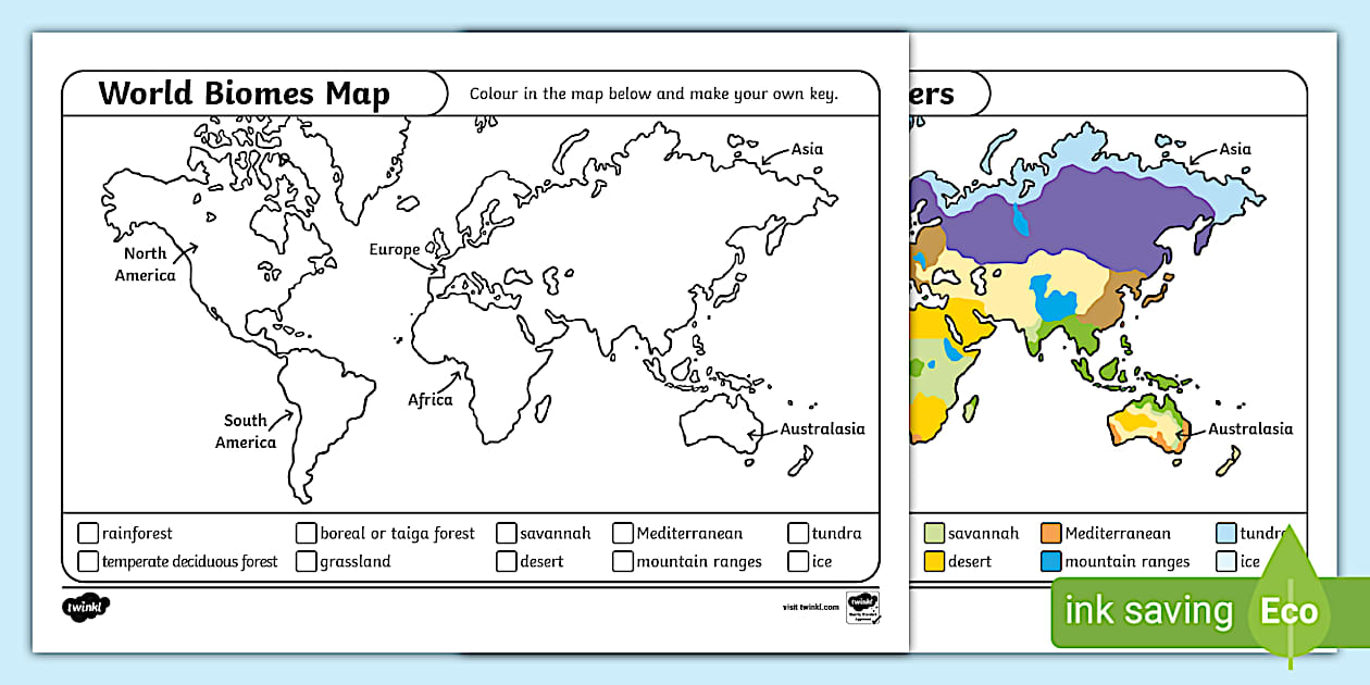 World Biomes Map Colouring Worksheet / Worksheet - Twinkl