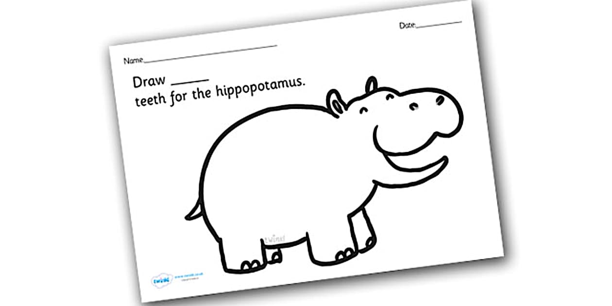 Hippopotamus Teeth Counting and Colouring Sheet - Twinkl