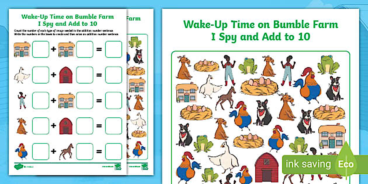 👉 Wake-Up Time on Bumble Farm I Spy and Add to 10