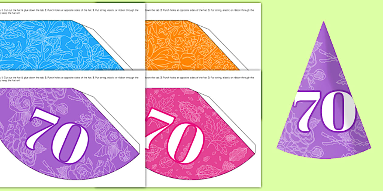 70th Birthday Party Hats (Teacher-Made) - Twinkl