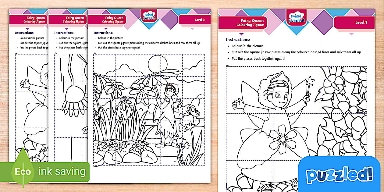 Fairy Queen Colouring Page Jigsaw Puzzle | Twinkl Puzzled