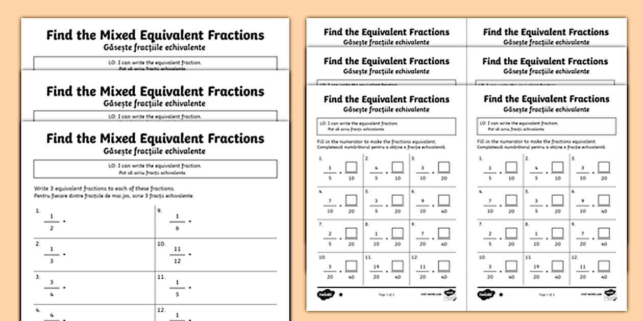 Find Equivalent Fractions Differentiated Worksheet / Worksheet Pack