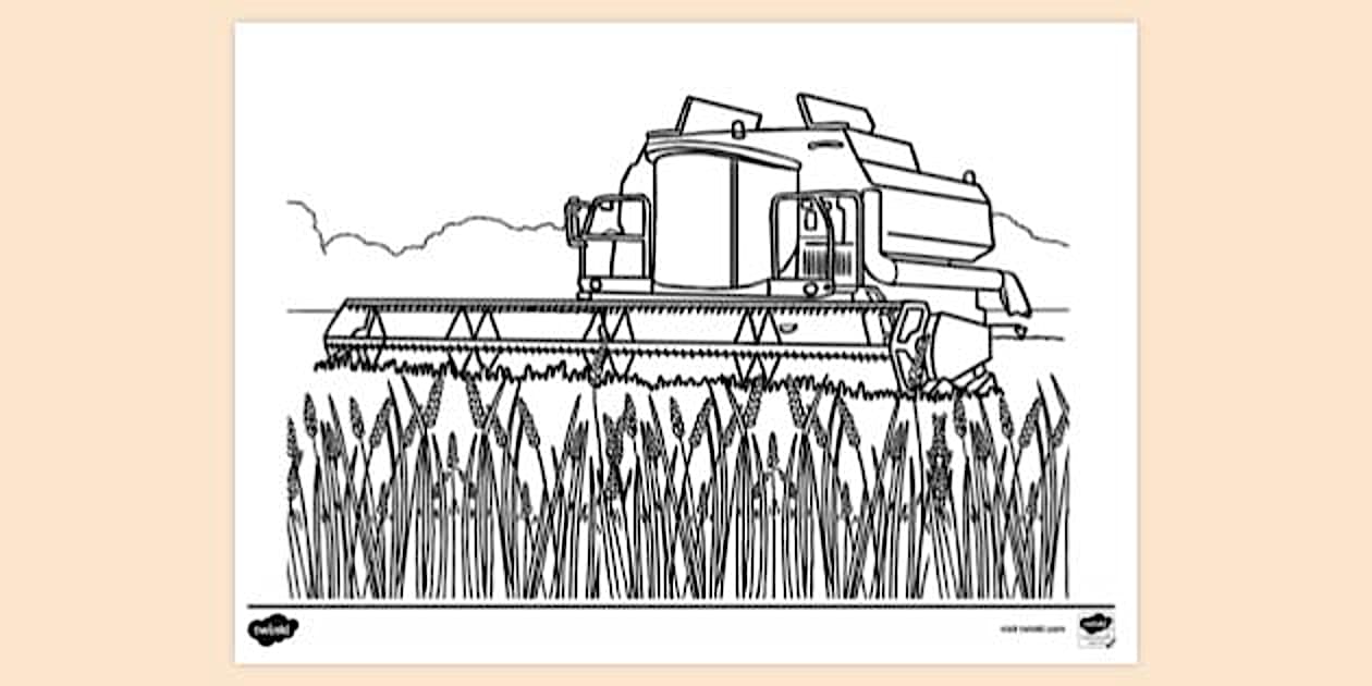 Combine Harvester Harvesting a Field Colouring Sheet