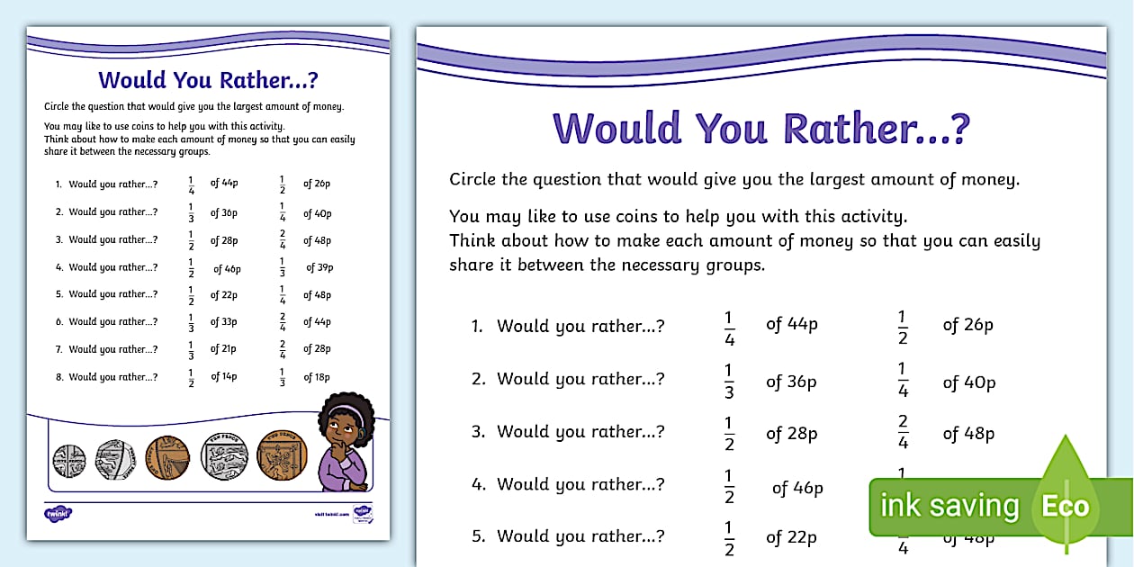👉 KS1 Fractions of British Money Activity Sheet - Twinkl
