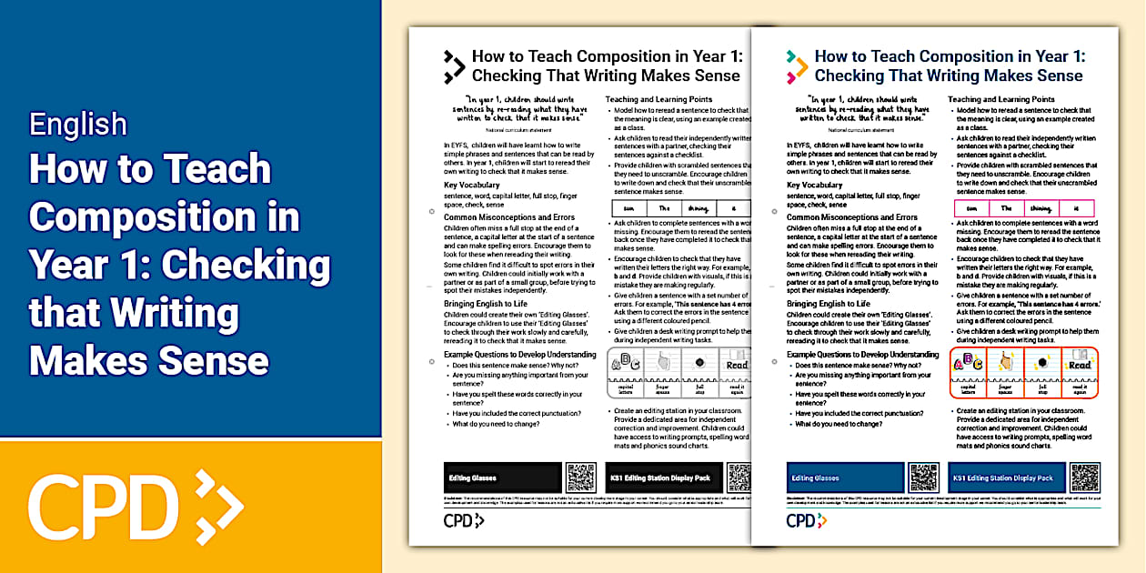 How to Teach Composition in Year 1: Checking That Writing Makes Sense