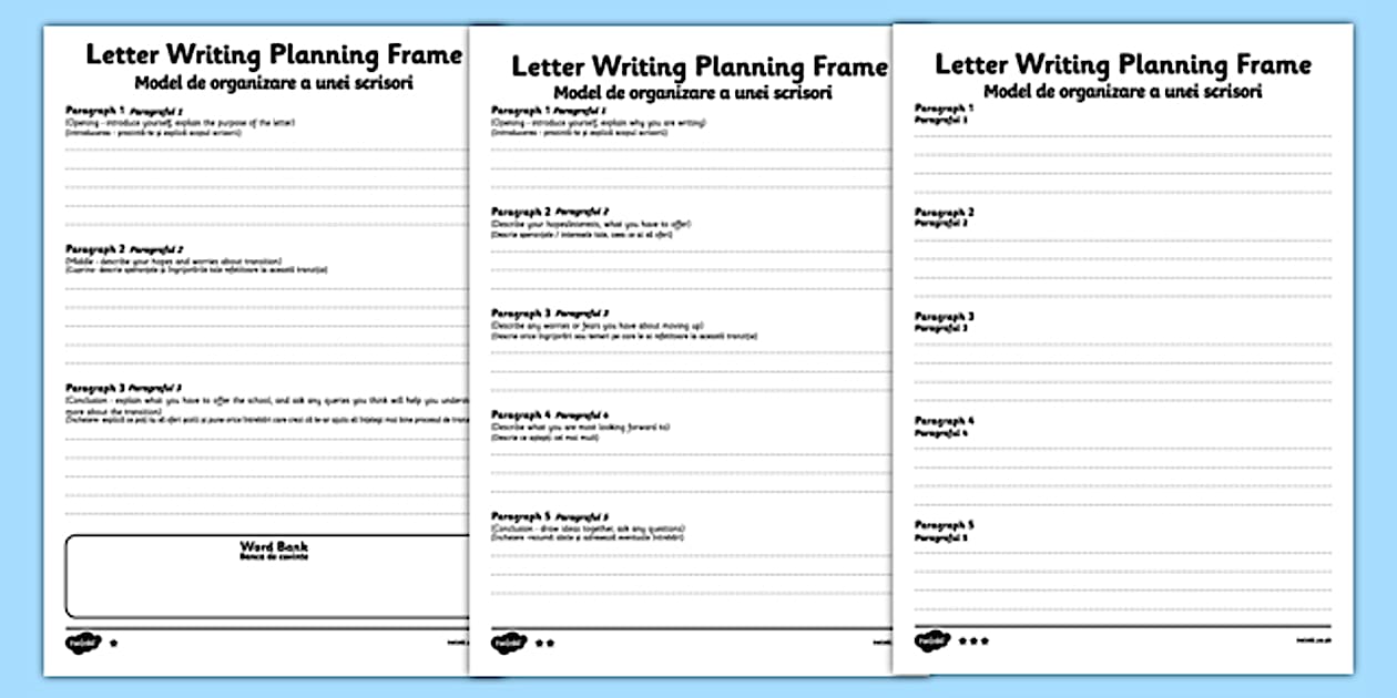 Higher Ability Transition Letter Writing Differentiated Planning Frame