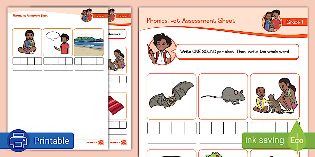 Grade 1 Phonics -at Assessment Sheet (teacher made) - Twinkl
