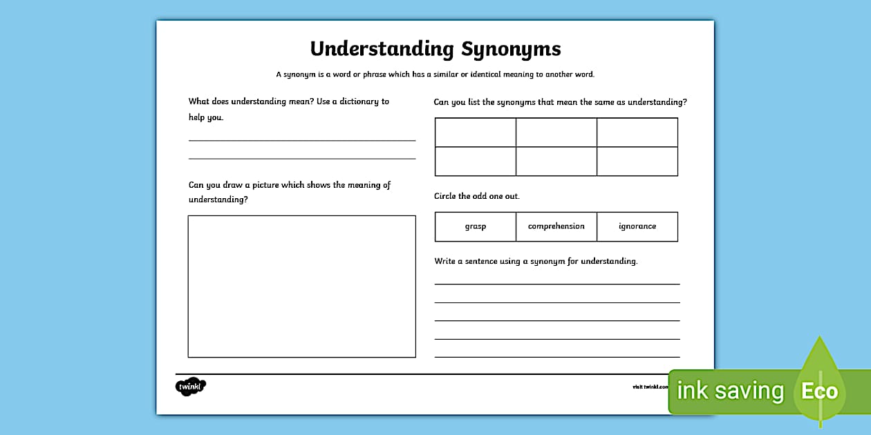 Understanding Synonyms Worksheet (teacher made) - Twinkl
