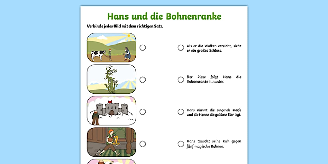 Black and White Jack and the Beanstalk German Worksheet Pack