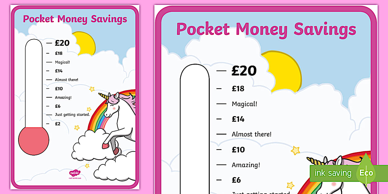 Black and White Unicorn-Themed Pocket Money Savings Chart