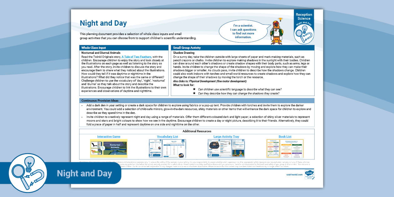 EYFS Planning Night and Day Supporting White Rose Science