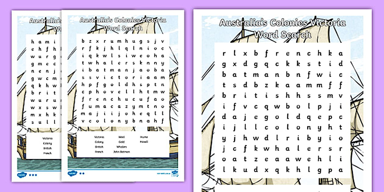 Crash Course Podcast Australia Colonies Victoria Word Search