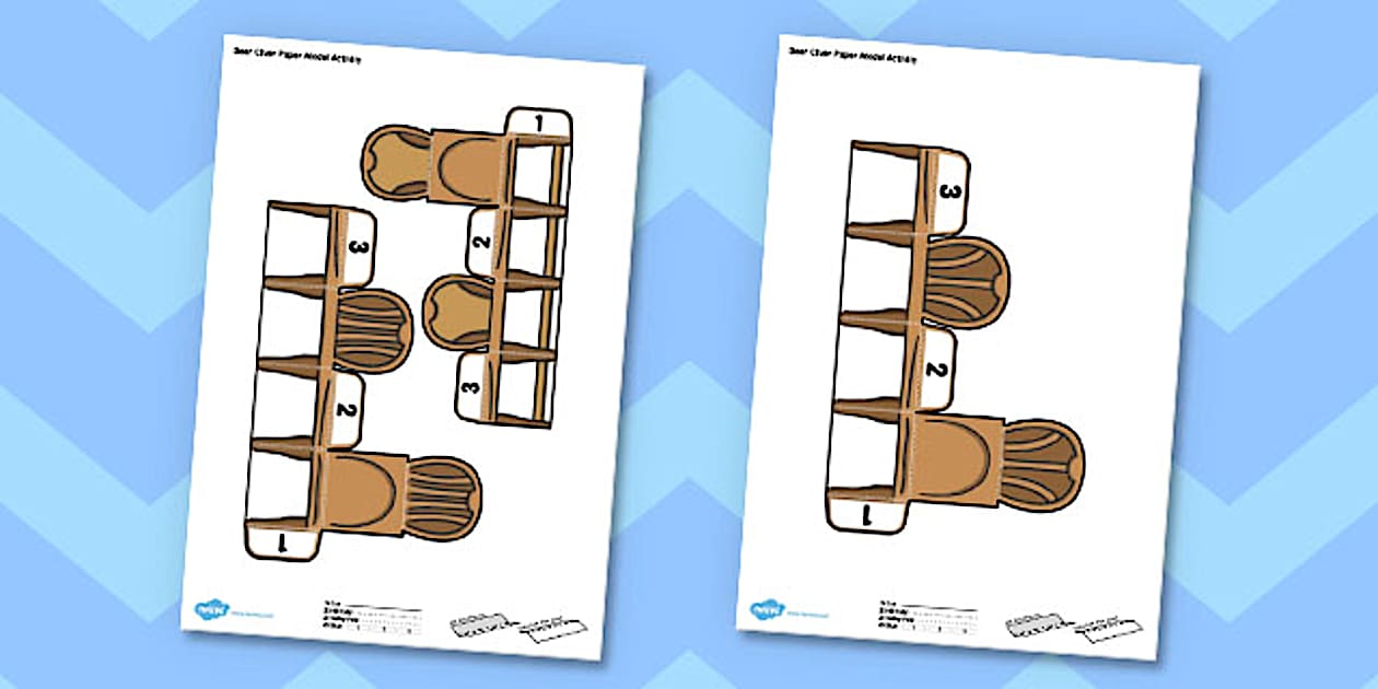 Black and White 3D Bear Chair Paper Model Activity - Twinkl