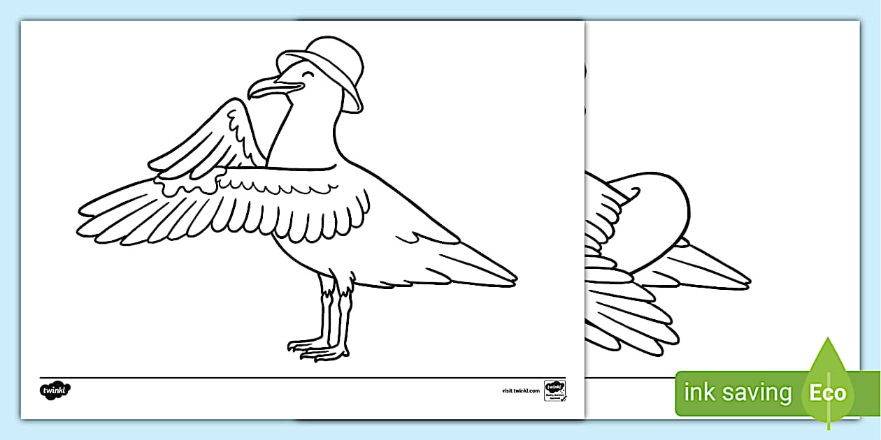 Seagull with Hat Colouring Sheets | Primary Resources