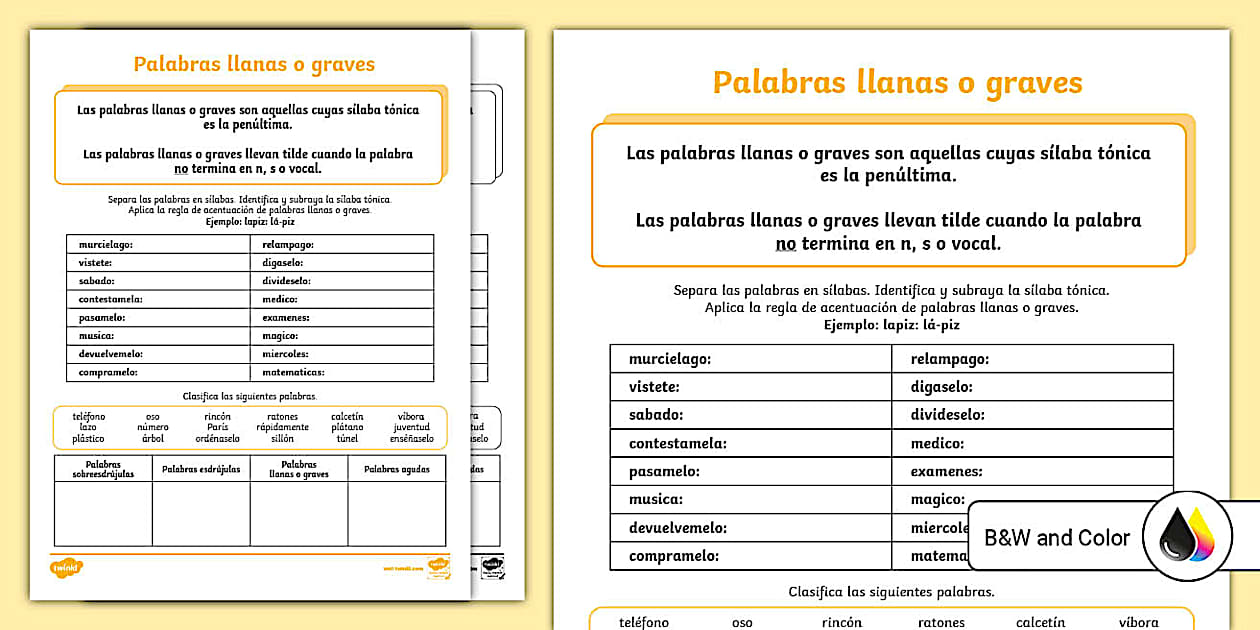 Actividad: Palabras llanas o graves (teacher made) - Twinkl