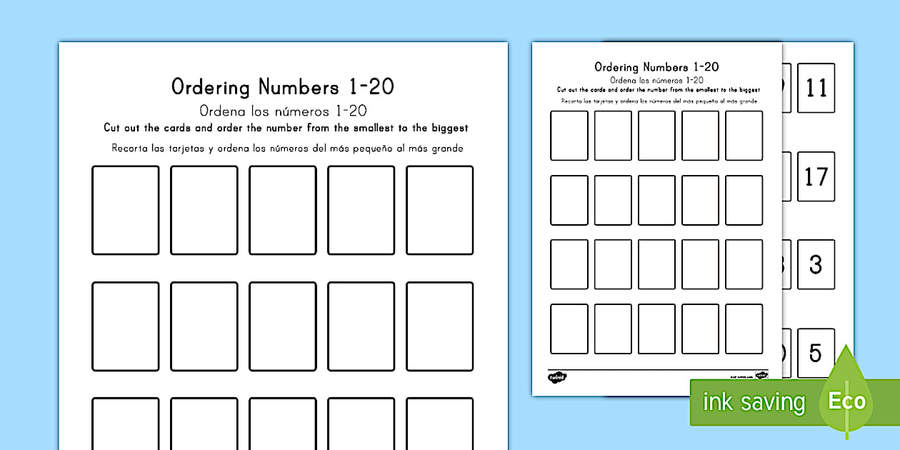 Ordenar números del 1 al 20 - bilingüe - Twinkl