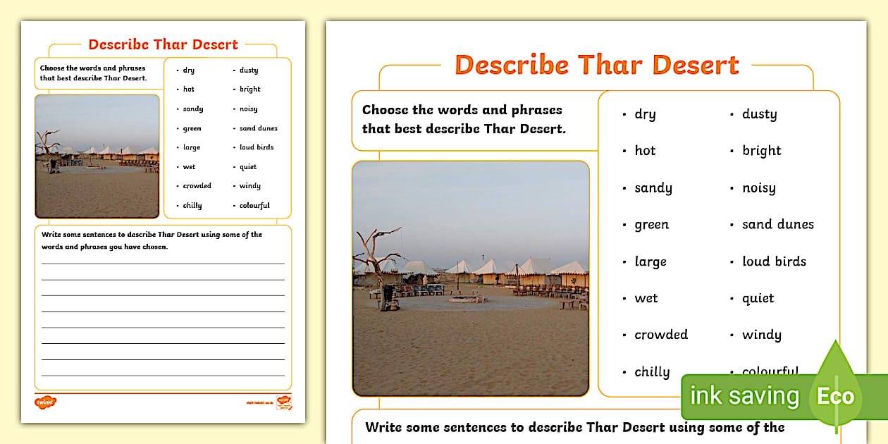 Describe Thar Desert Worksheet (teacher made) - Twinkl