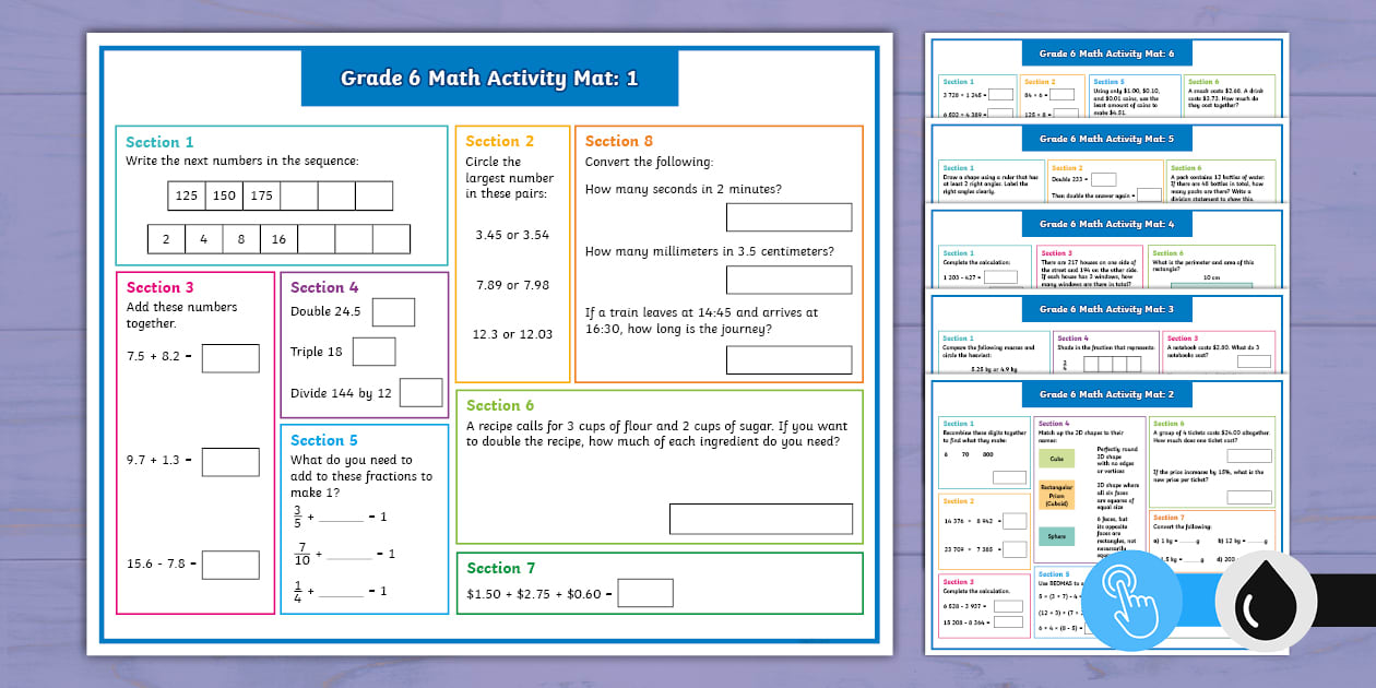Grade 6 Summer Math Activity Mats (teacher made) - Twinkl
