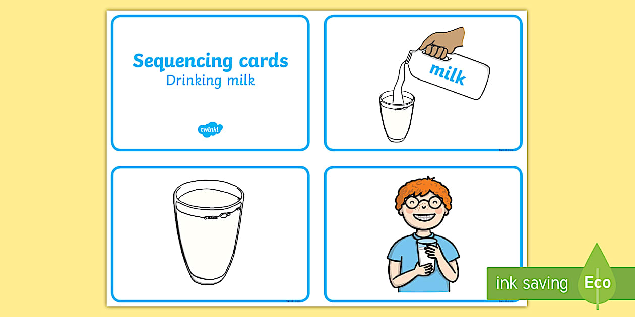 3 Steps Sequencing Cards Drinking Milk