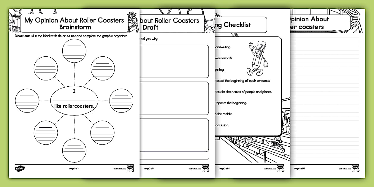 My Opinion About Roller Coasters Writing Prompt Worksheet for K-2nd Grade