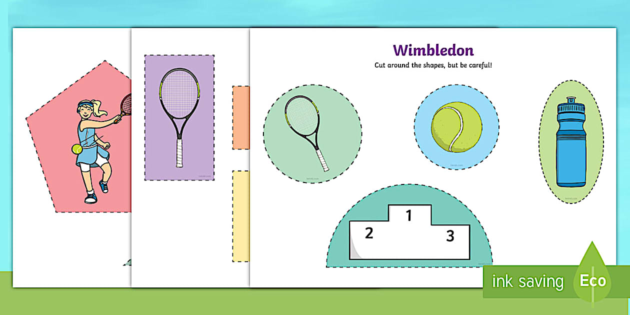 Black and White Wimbledon Themed Cutting Skills Worksheet