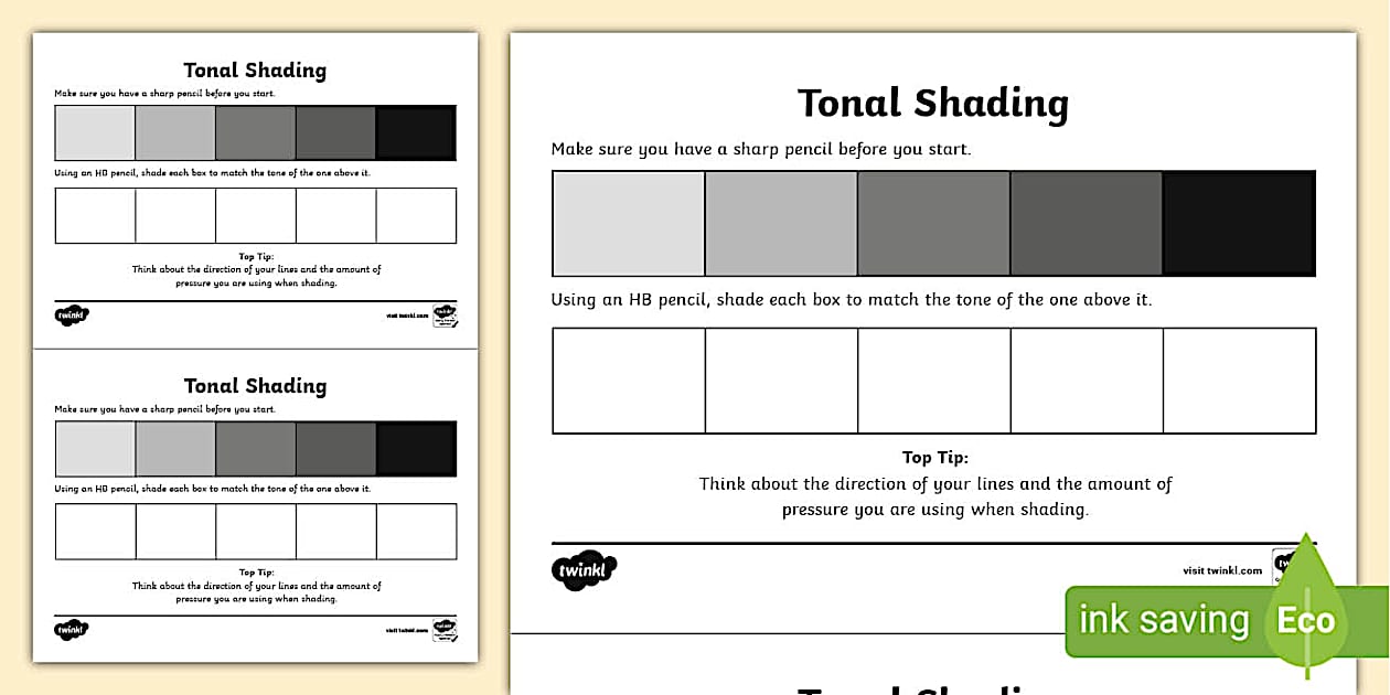 Tonal Shading Help Sheet | Tonal Shading Worksheet - Twinkl