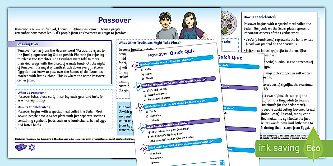 Passover Fact File and Quick Quiz Pack (l'enseignant a fait)