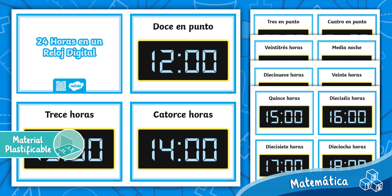 Flashcards | 24 horas | Matemática| Reloj Digital | Tiempo