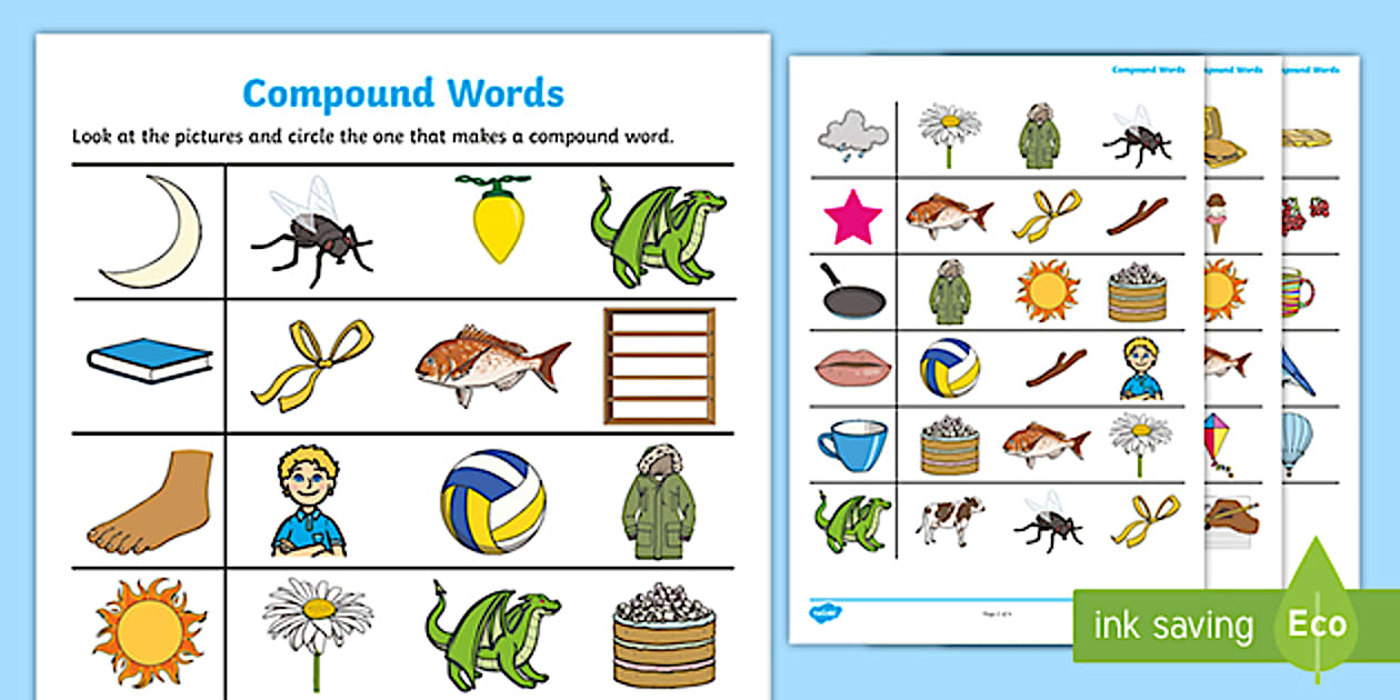 Black and White Compound Words Worksheet - Twinkl