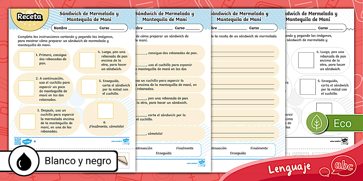 Guía Trabajo Diferenciada Escritura Receta Sándwich