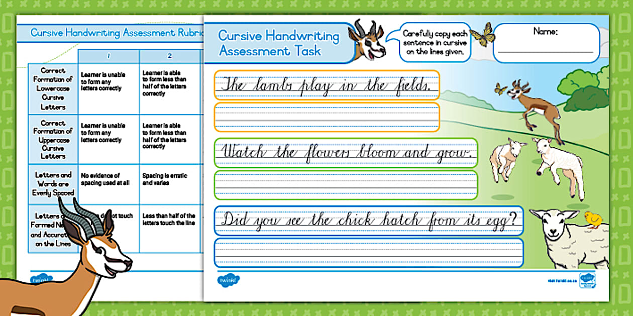 Cursive Handwriting Assessment Task and Rubric - Twinkl