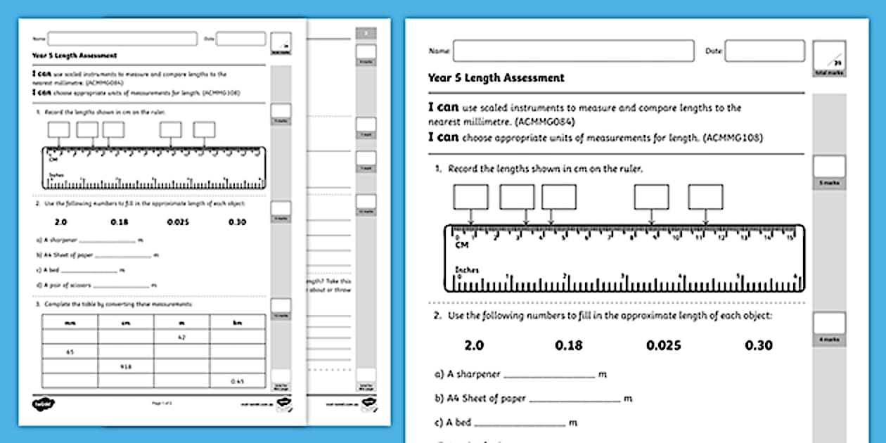 Year 5 Length Assessment Sheet - Twinkl