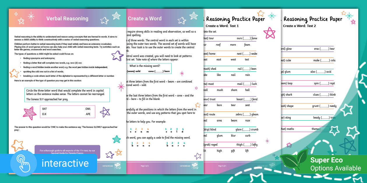11+ Verbal Reasoning Practice Paper: Create a Word - Twinkl