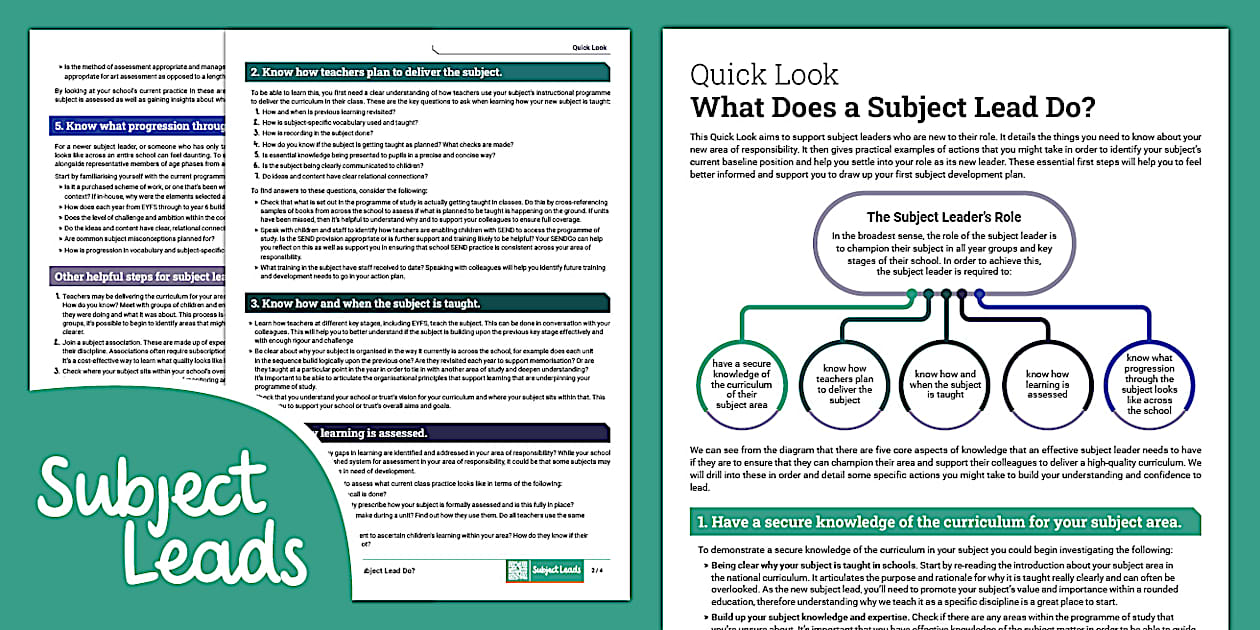 Quick Look: what does a subject lead do? (teacher made)