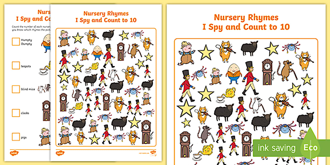 Precursive Nursery Rhymes I Spy and Count Activity to 10