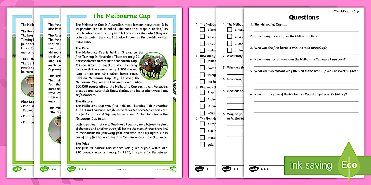 QLD F-2 The Melbourne Cup Differentiated Reading Comprehension Activity