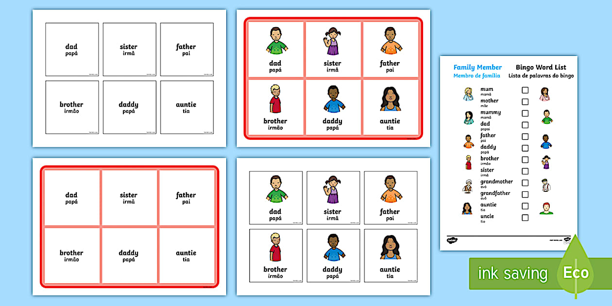 Family Members Bingo English/Portuguese - Twinkl