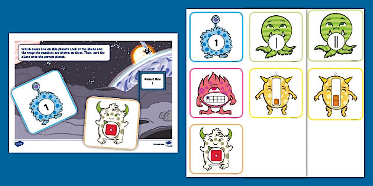 👉 Space Aliens Representing Numbers to 5 Sorting Activity