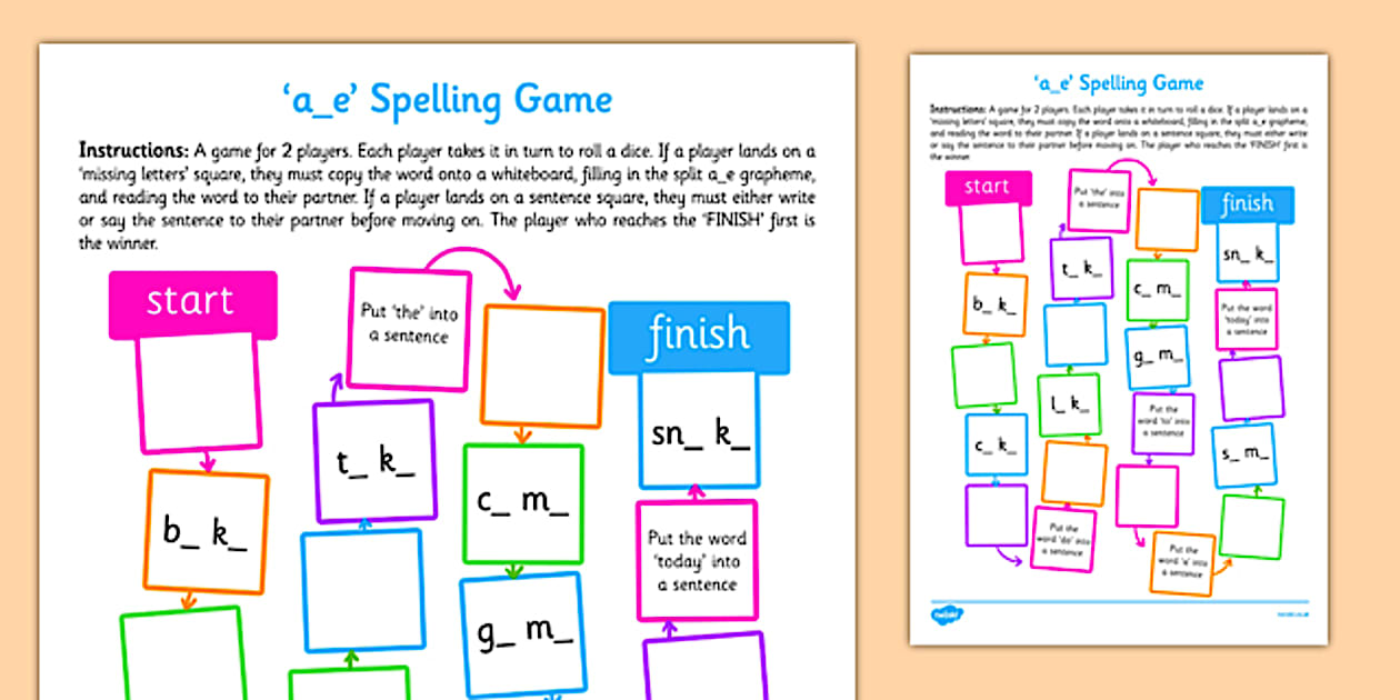 a-e Spelling Board Game - ESL Spelling Games - Twinkl