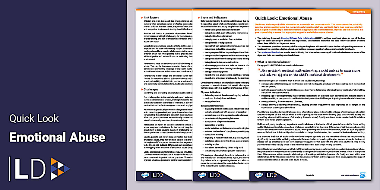 Quick Look: Safeguarding – Emotional Abuse - Twinkl