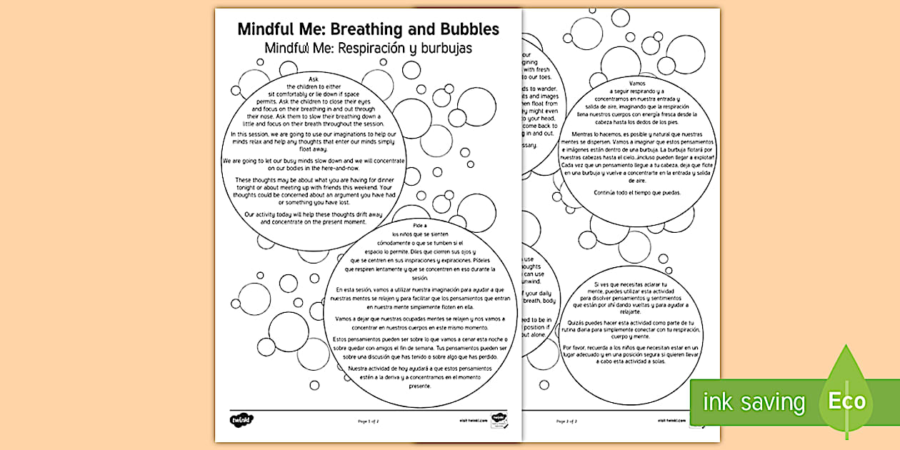 Mindful Me: Breathing and Bubbles Activity - English / Spanish
