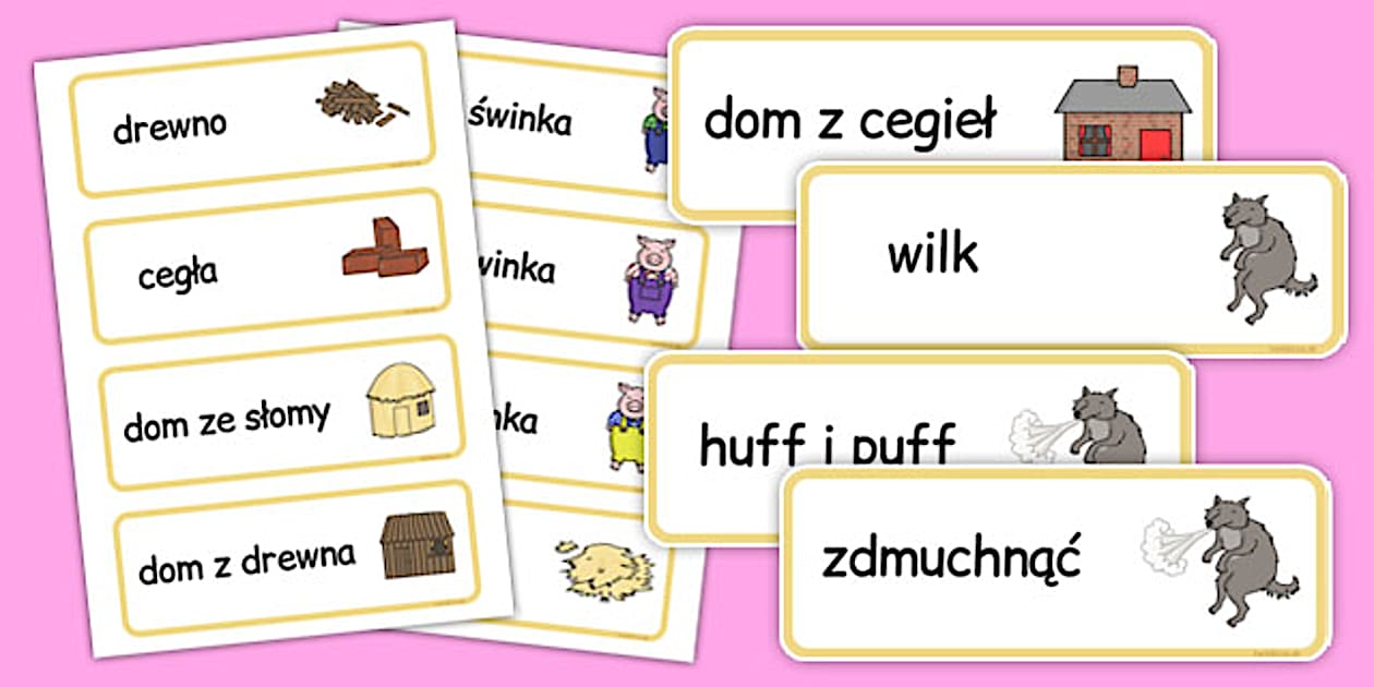 Karty ze słownictwem Trzy małe świnki po polsku - Twinkl