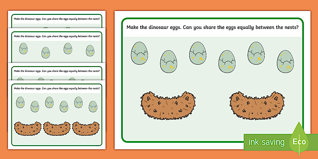 Editable Dinosaur Egg Sharing Modelling Dough Mats - Twinkl