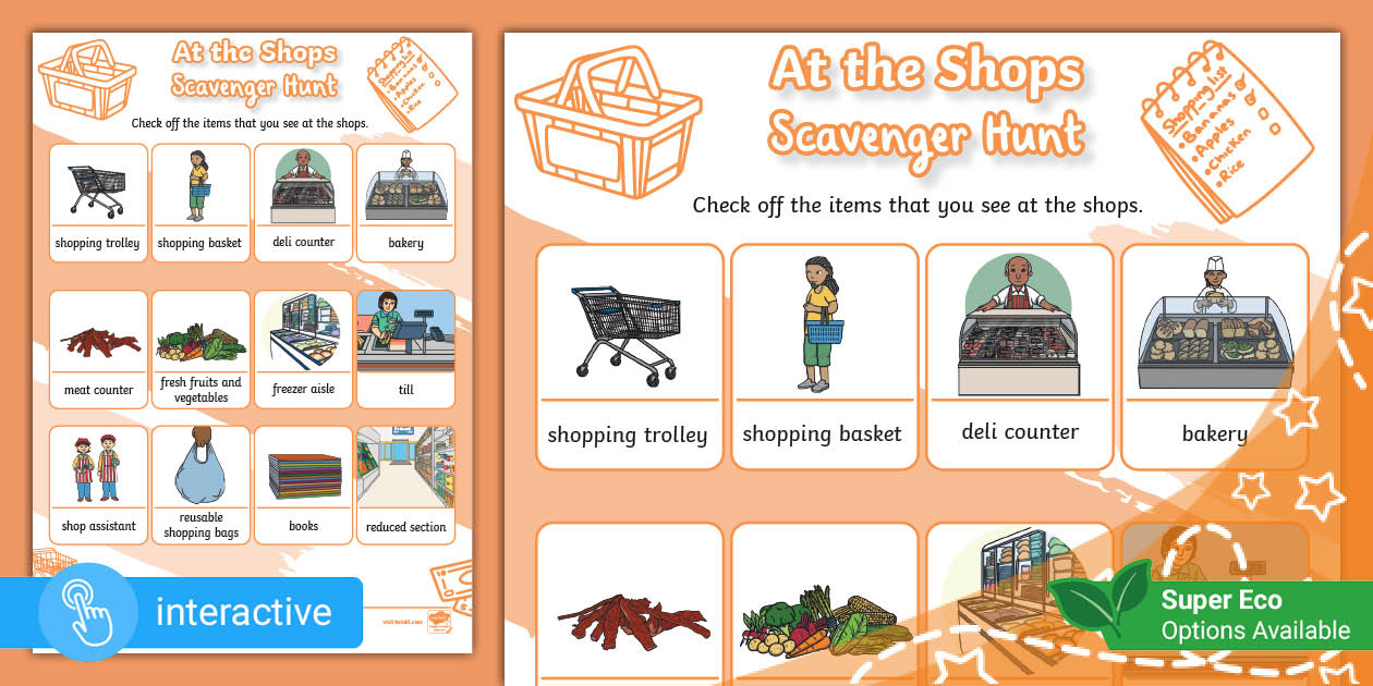Shopping-Themed Scavenger Hunt Activity for Kids - Twinkl