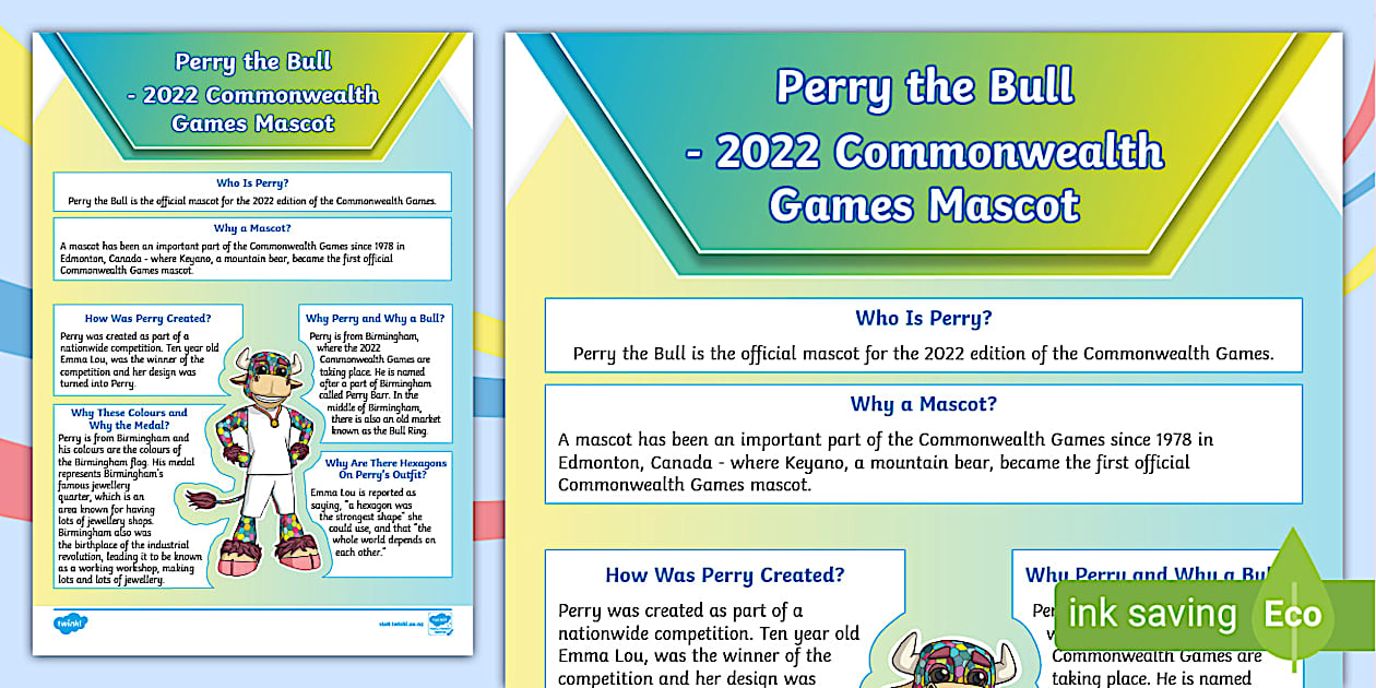 Perry the Bull Mascot Information Sheet - Twinkl